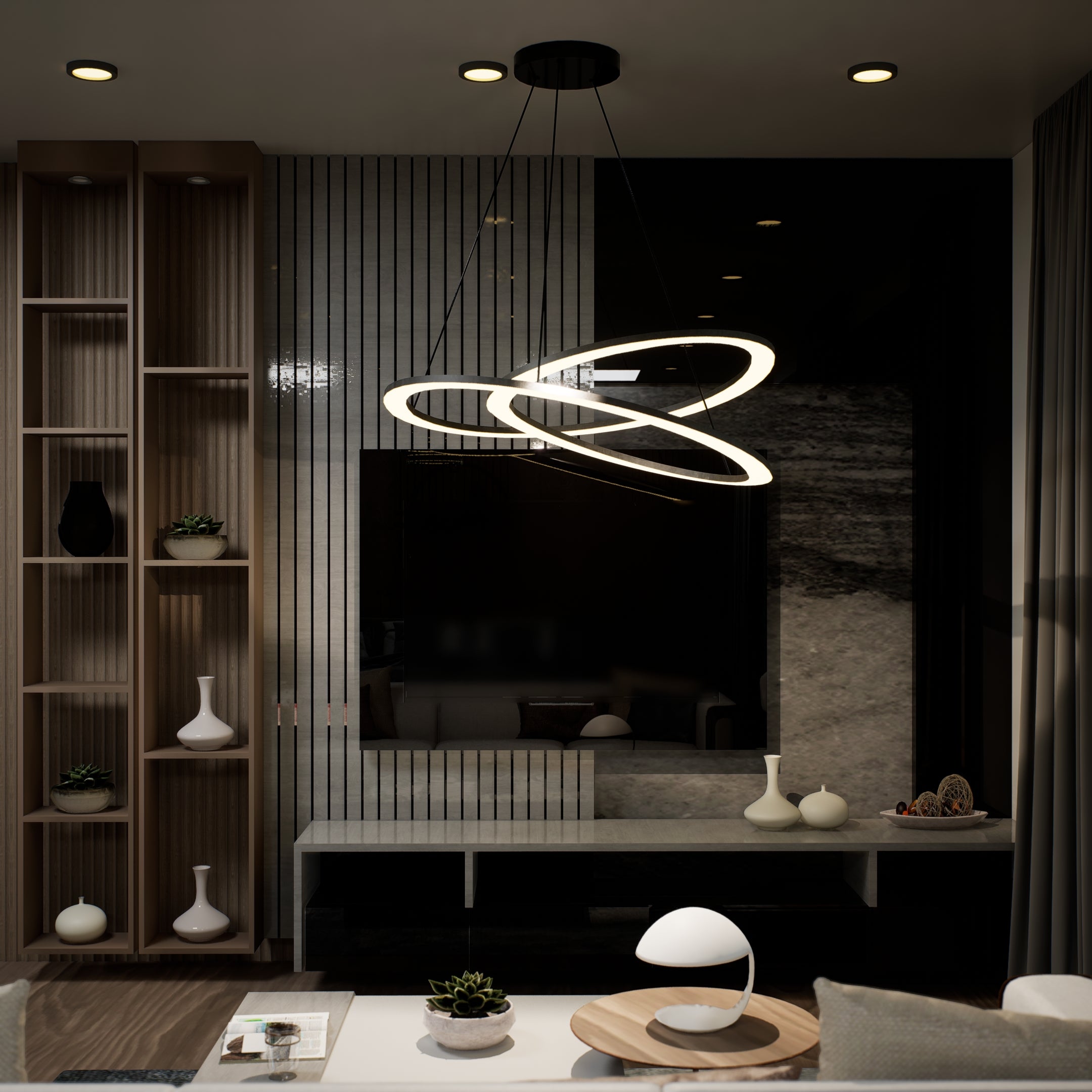 Circular Loop Black LED Pendant Light – Sleek Modern Look | Ozarke