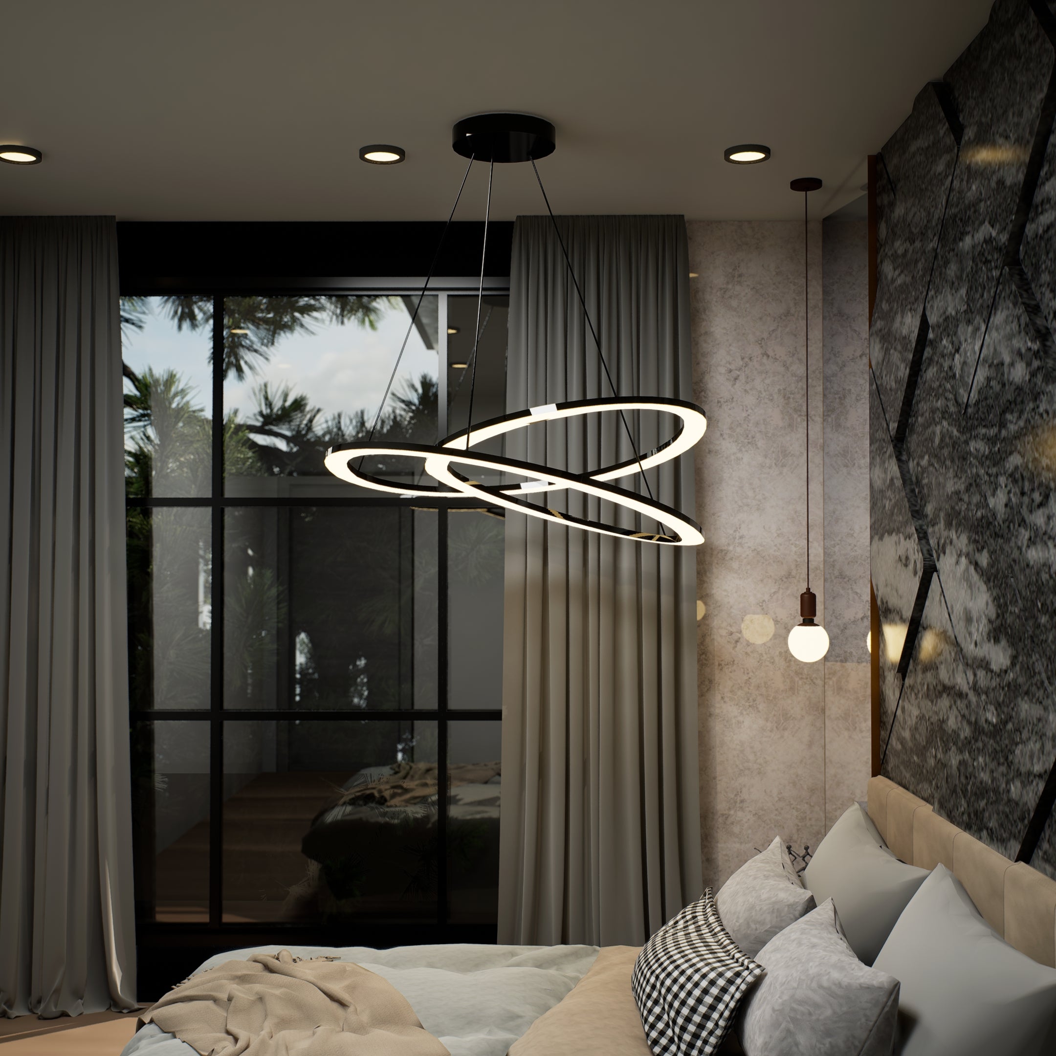 Circular Loop Black LED Pendant Light – Sleek Modern Look | Ozarke